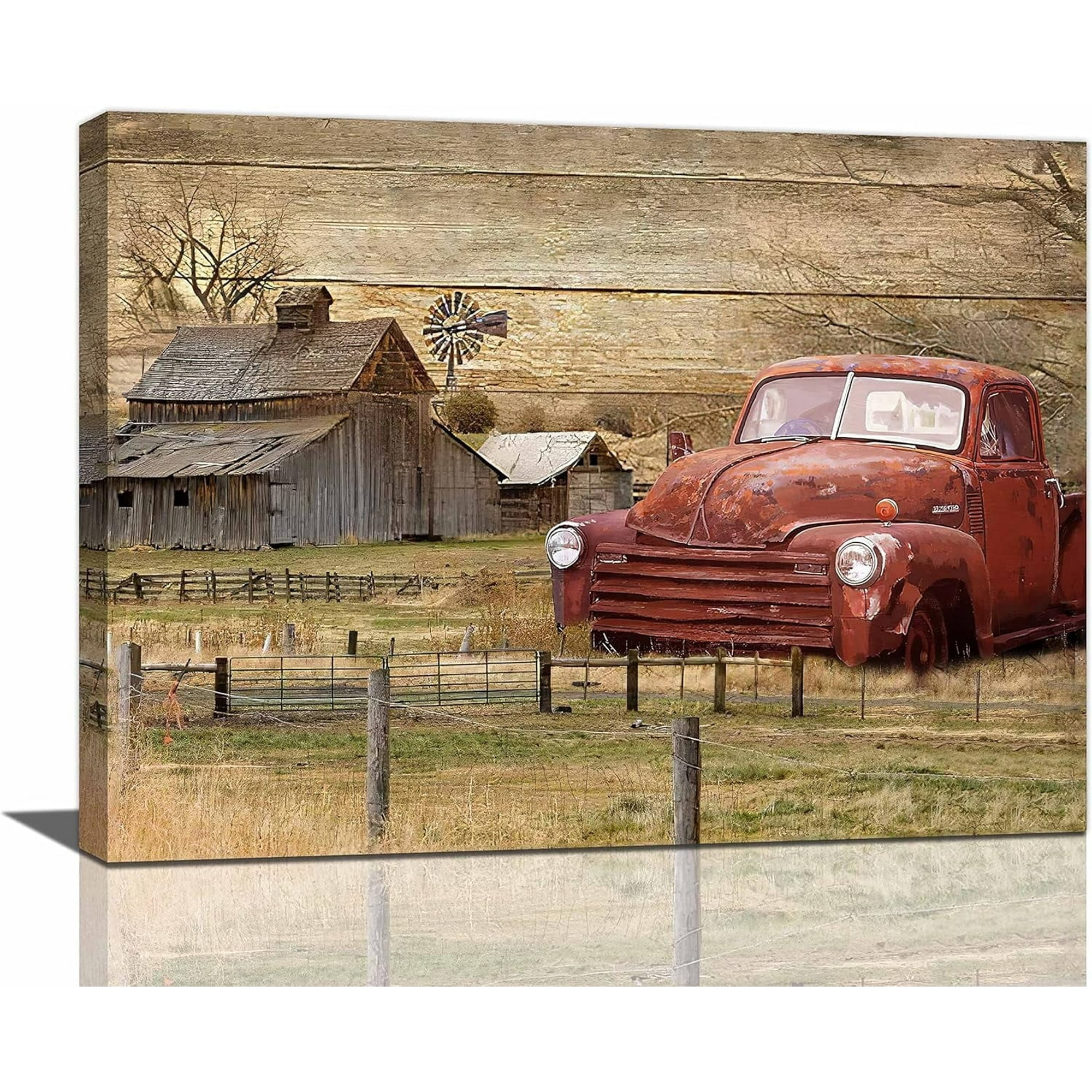 Click here for Basqm Farmhouse Truck Wall Art Rustic Old Barn Win... prices