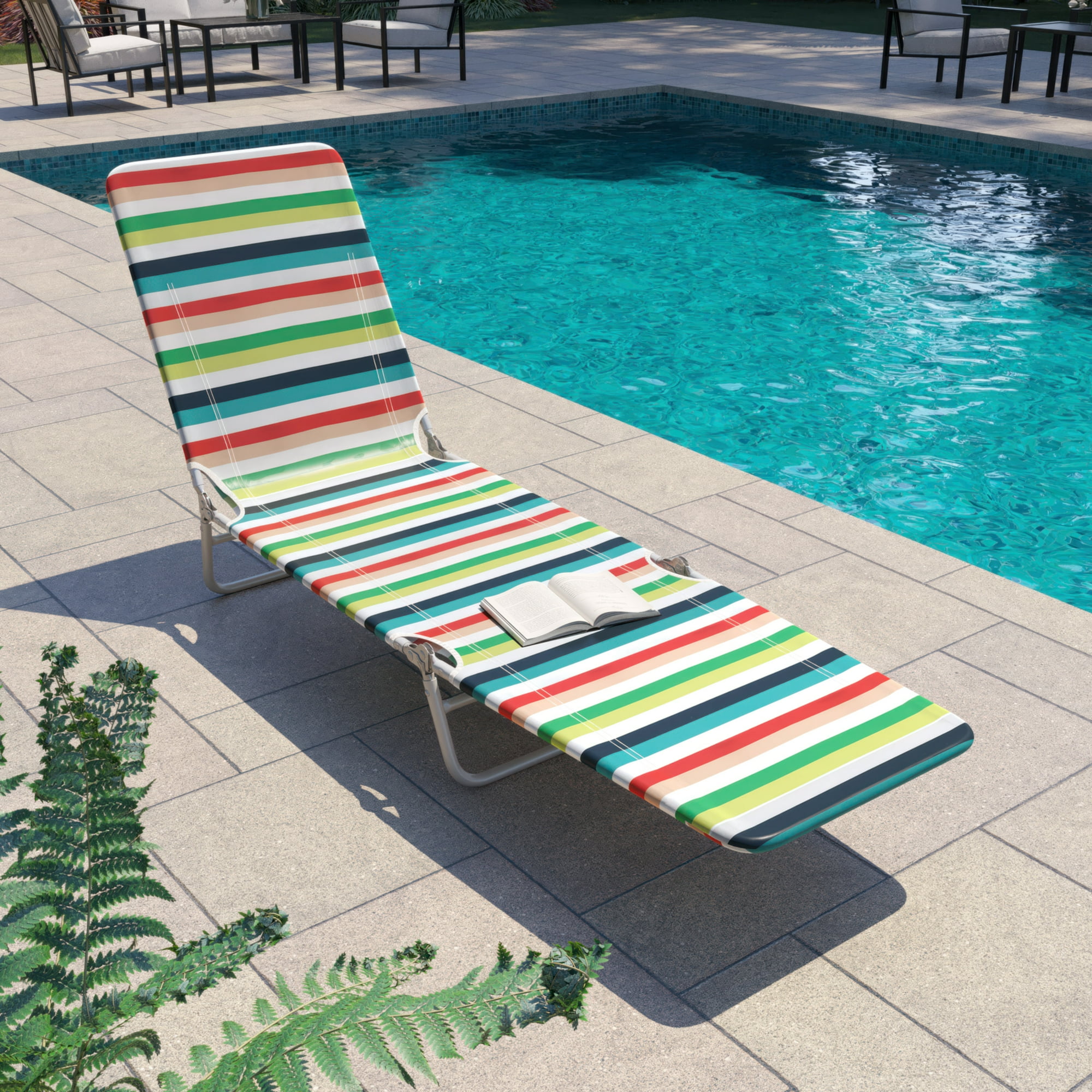 Click here for Mainstays Steel Folding Beach Lounger  Multi Strip... prices