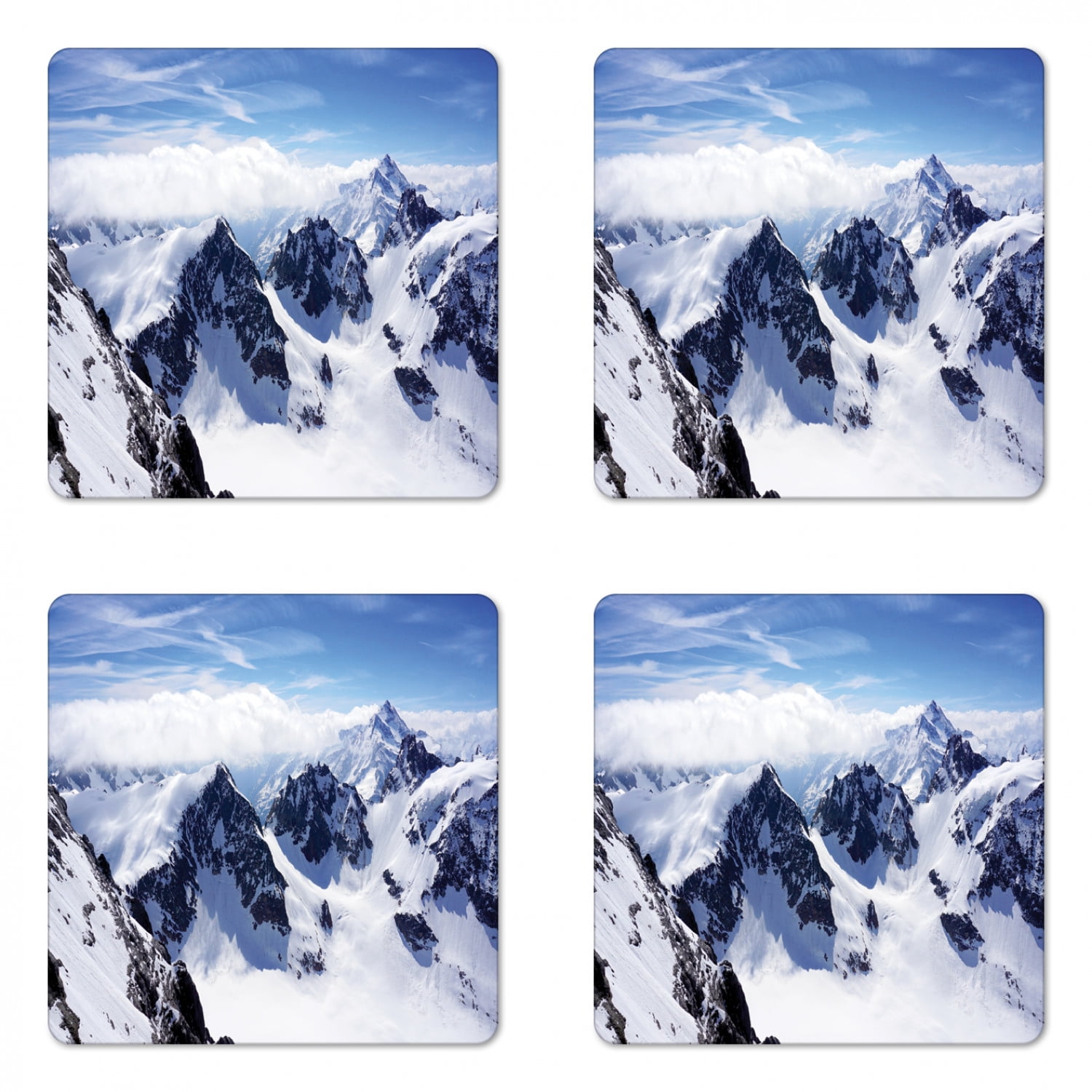 Winter Coaster Set of 4, Snowy Mountain Peaks Tops High Lands Northern ...