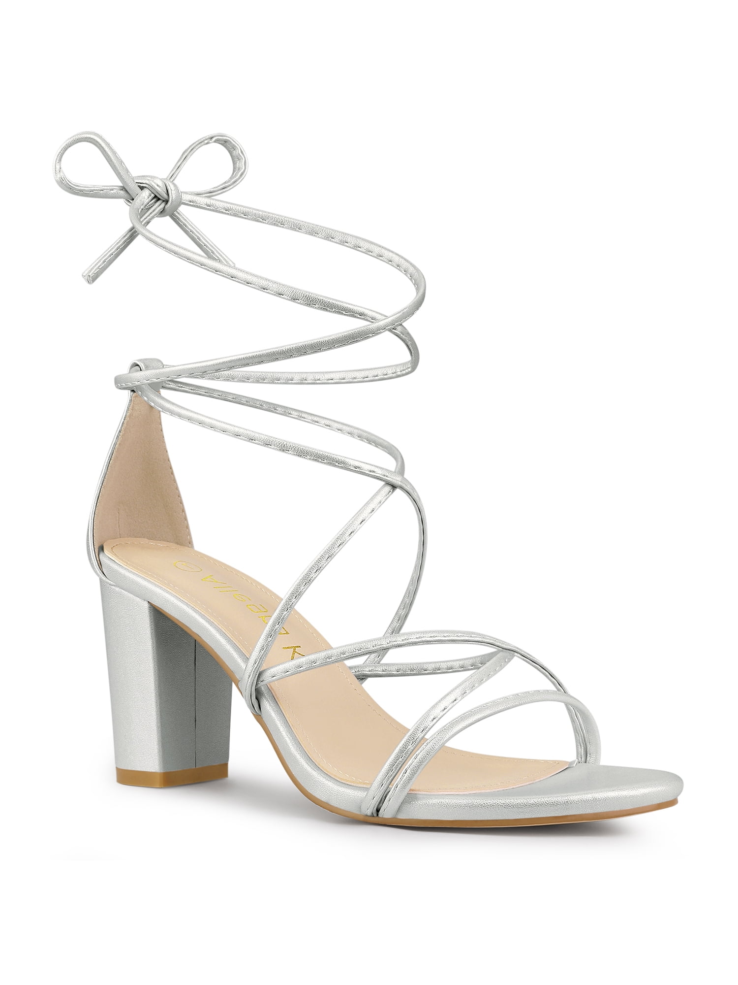 Allegra K Women's Open Toe Strappy Lace up Block Heel Sandals - Walmart.com