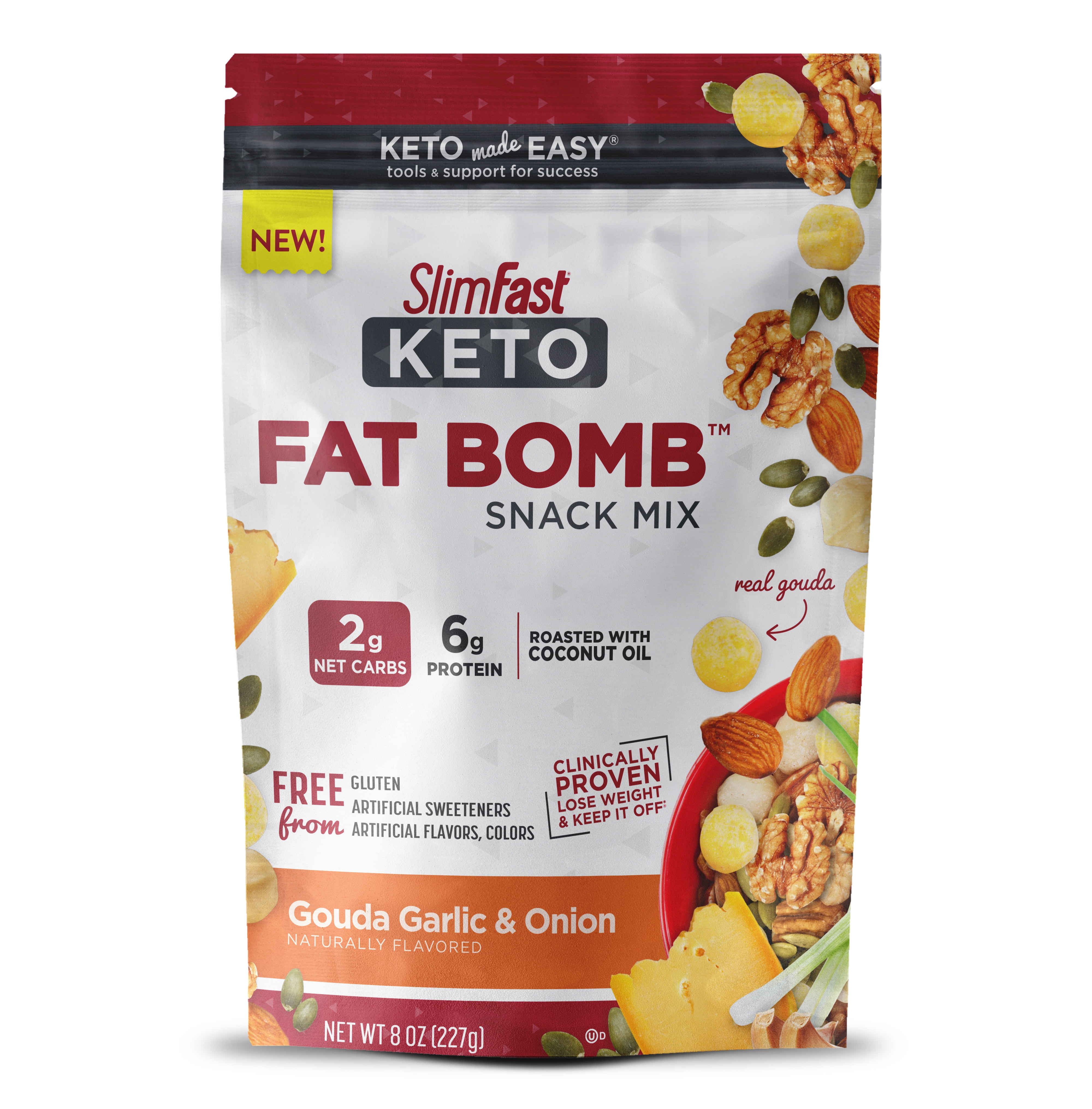 SlimFast Keto Fat Bomb Snack Mix, Gouda Garlic & Onion, 8 Oz Bag ...