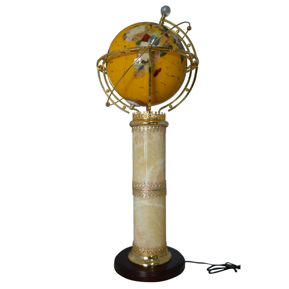 Illuminated Yellow World Globe Rotated by motor - Size: 19"L x 19"W x ...