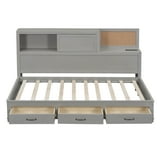 Solid Wood Bed Frame with 3 Storage Drawers, Upper Soft Board, Shelf ...