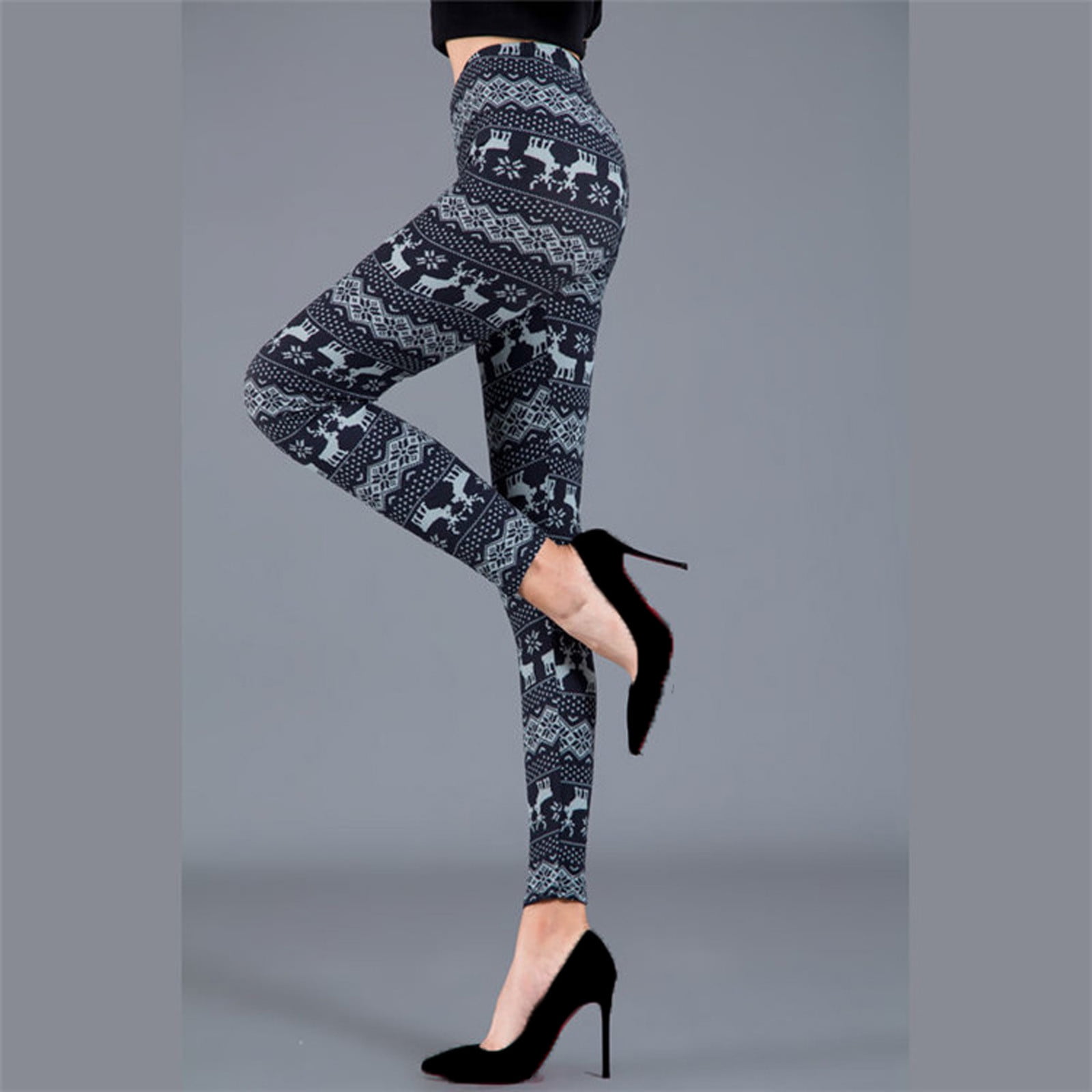 Miarhb Christmas Printing Casual Slim Span Ladies High Waist Winter