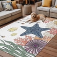 Boho Floral Starfish Outdoor Rug 4x6 ft Coastal Coral Seaweed Fish Non ...