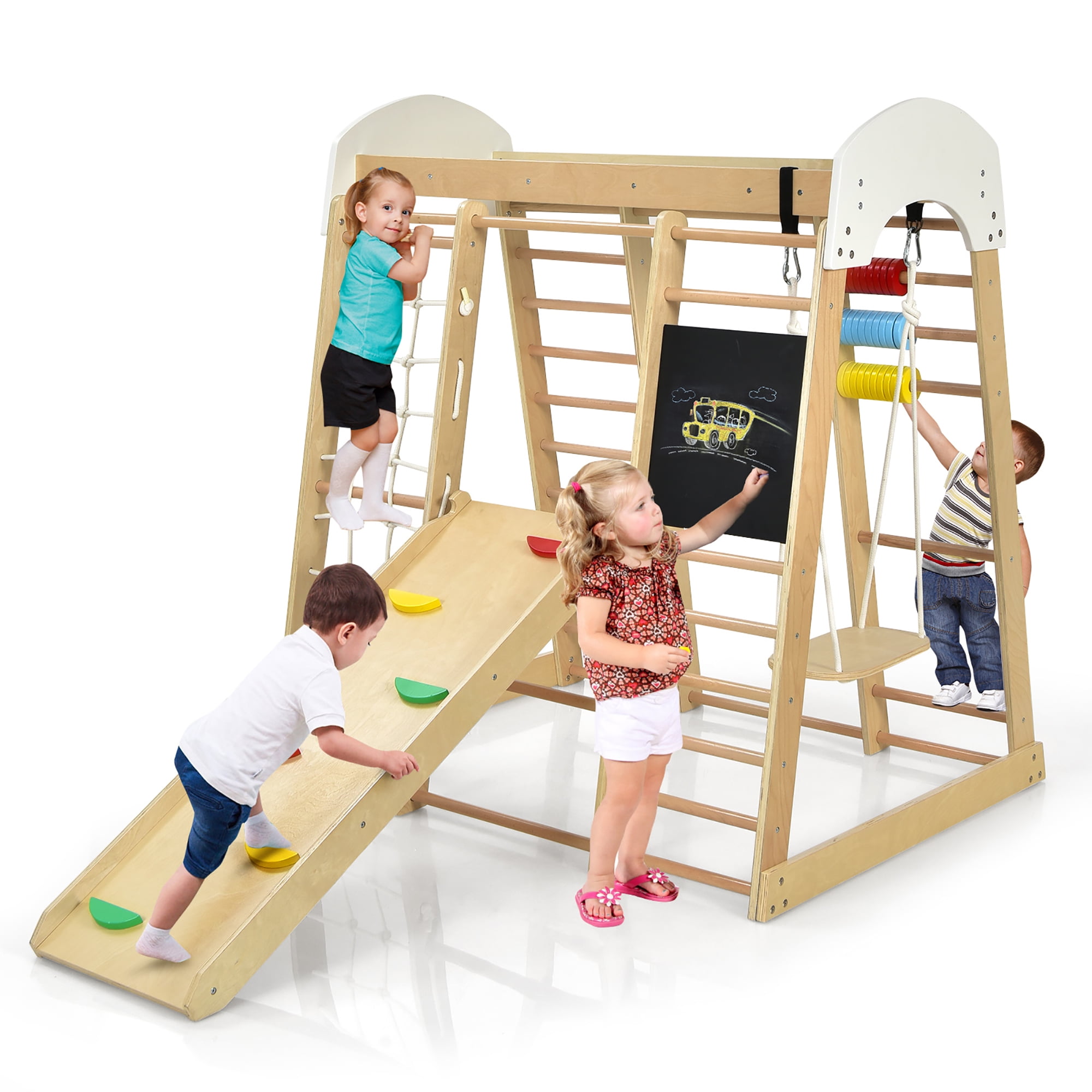 Costway Indoor Playground Climbing Gym Kids Wooden 8 in 1 Climber ...