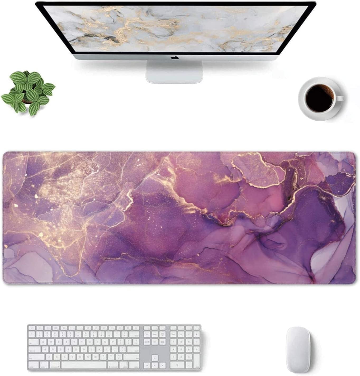 Extended Purple Gold Marble Gaming Mouse Pad XXL with Stitched Edges ...