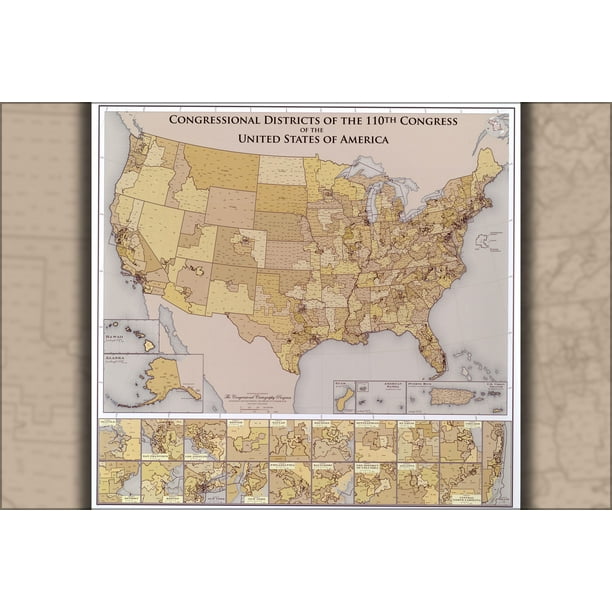 24"x36" Gallery Poster, map of united states Congressional districts ...
