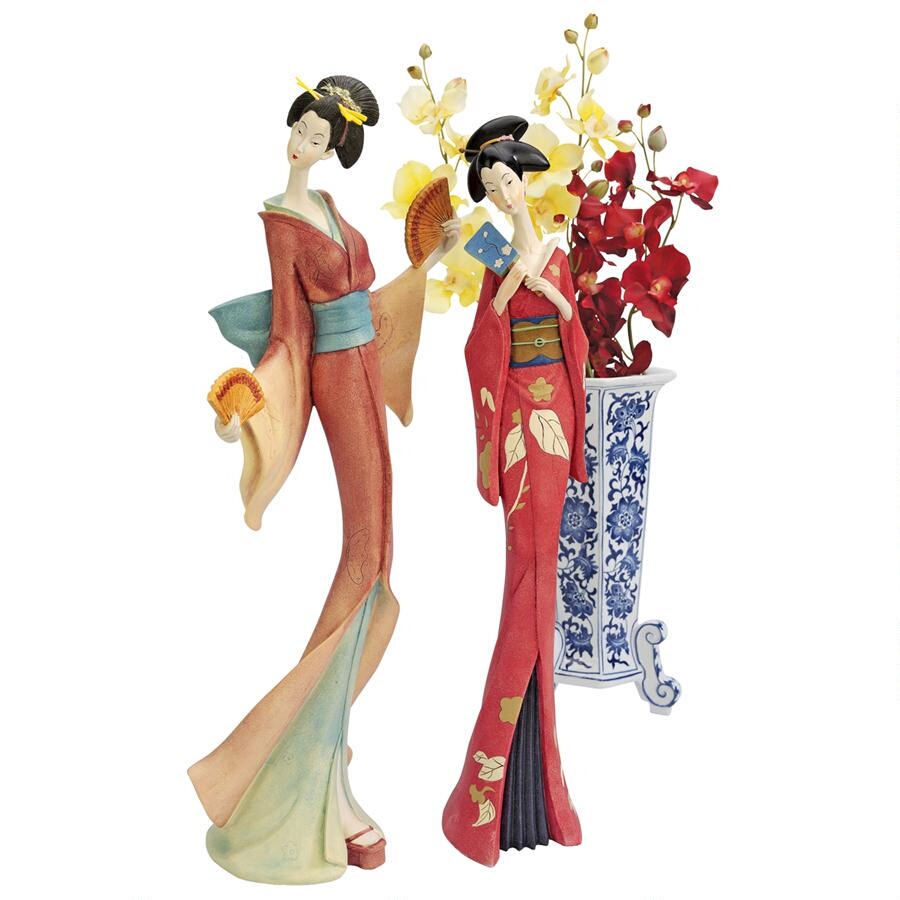 Design Toscano Japanese Maiko Geisha Fan Dancer Statues: Set of Two ...