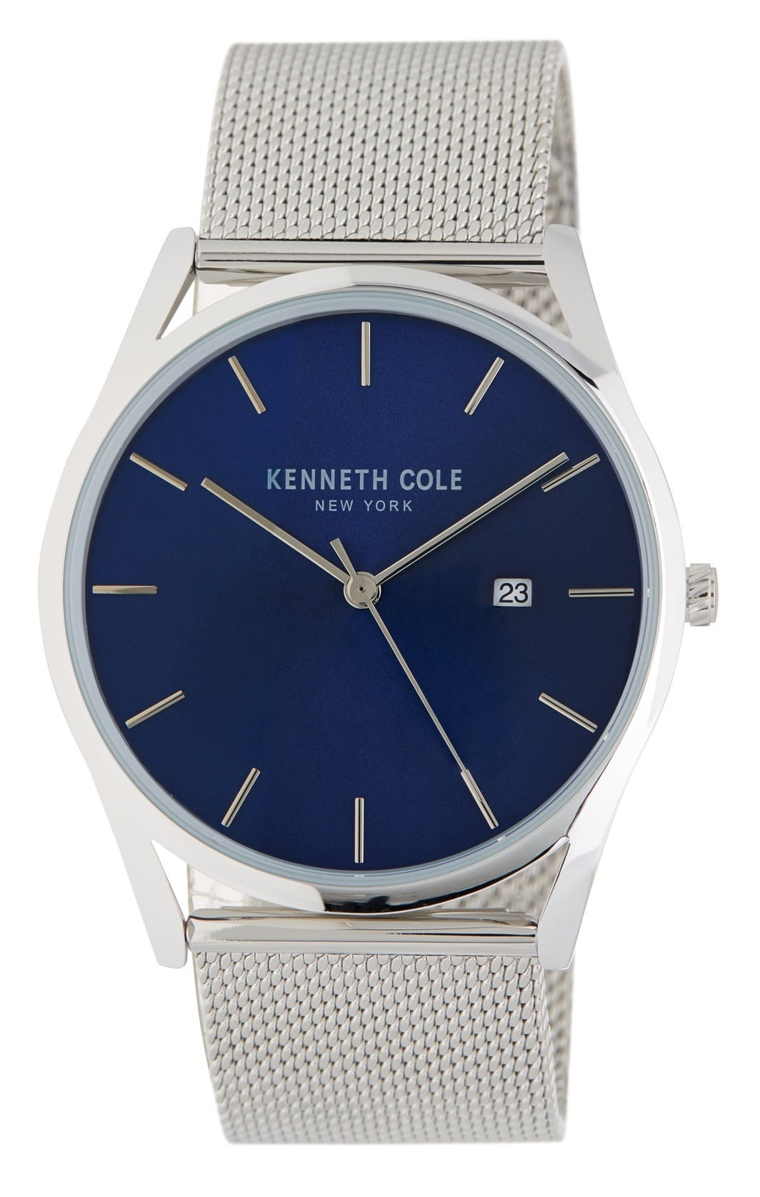 Kenneth Cole Date 42mm Blue Dial Silver Mesh Steel Men's Watch ...