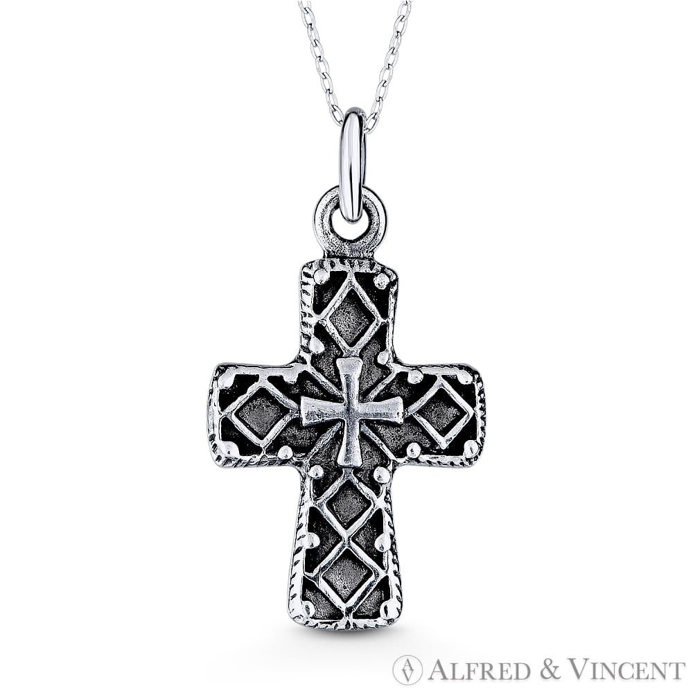 Gothic Latin Cross Christian Charm Pendant & Cable Link Chain Necklace ...
