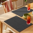Black Solid Placemats Set of 6, Minimalist Cloth Industrial Slate Black ...