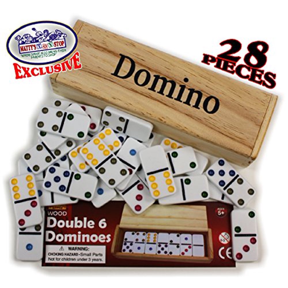 Deluxe Double Six (6) Color Dot, White Dominoes 28 Piece Set in Wooden ...
