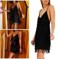 Aellinatey Disco Club Bodycon Dress With Glitter Fringe Spaghetti Strap ...