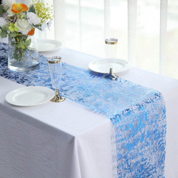 Efavormart 108" Sparkly Metallic Royal Blue Foil Thin Mesh Polyester ...