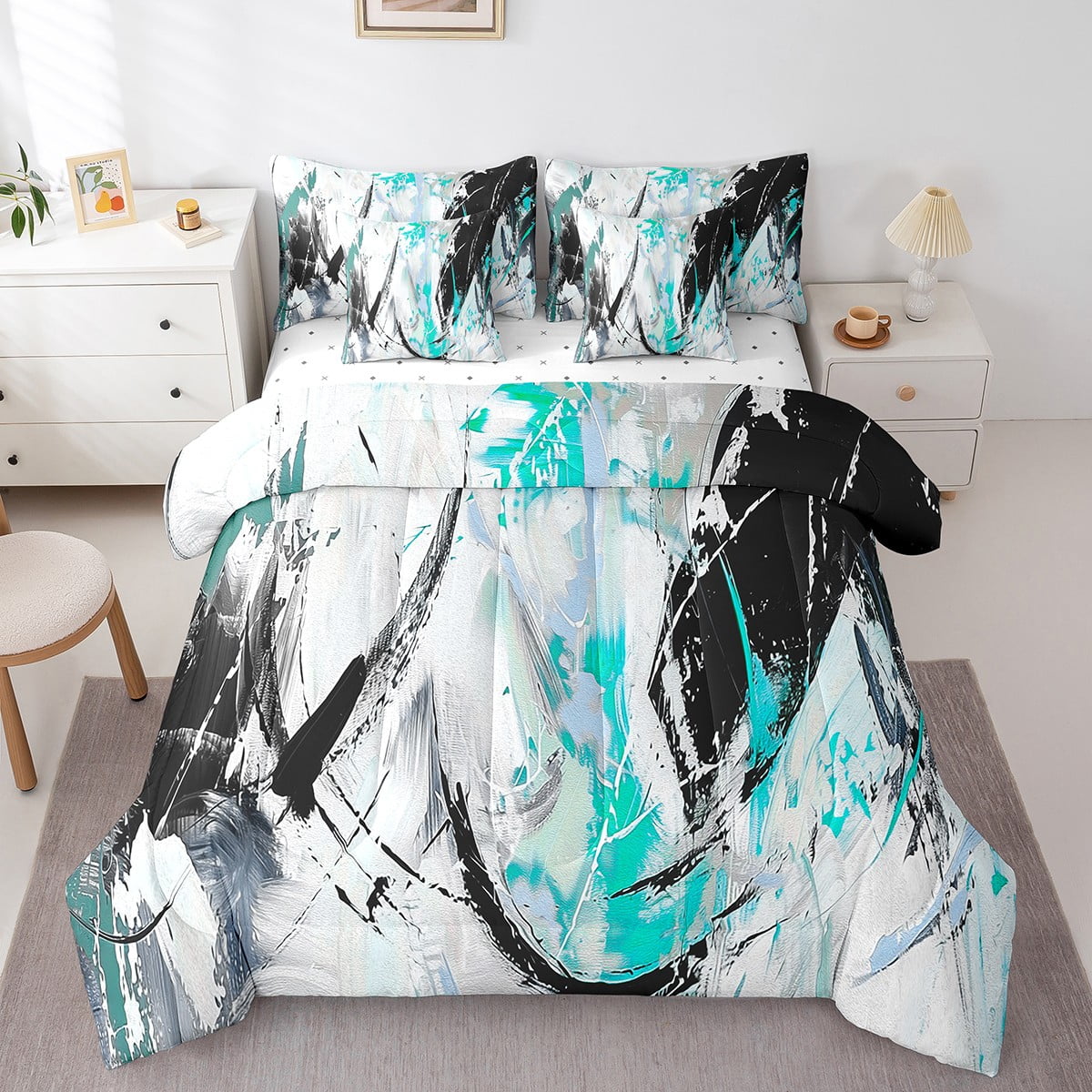 Click here for Yst Turquoise Abstract Comforter Set Black White T... prices
