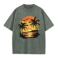 2026 Summer Men Loose Vintage Washed T Shirt Palm Tree Sunset Hawaiian ...