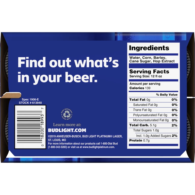 Bud Light Canada Nutrition Facts | Shelly Lighting