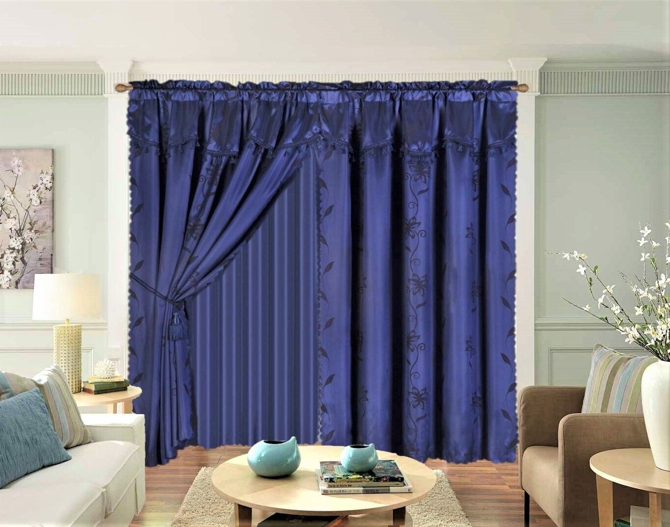 NADA Navy color 8 piece complete set window curtain panels, matching ...