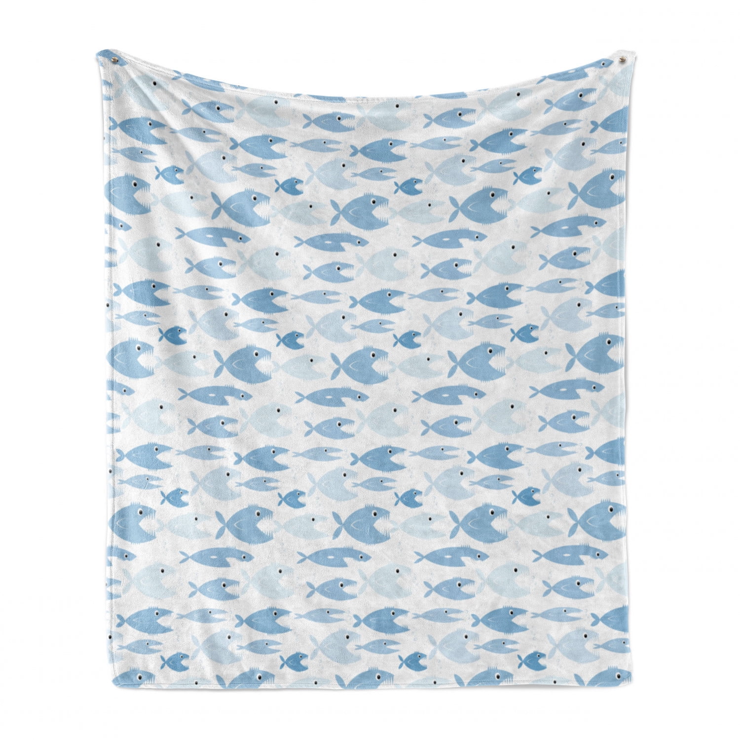 Fish Soft Flannel Fleece Blanket, Aquatic Fauna with Sharp Teeth ...