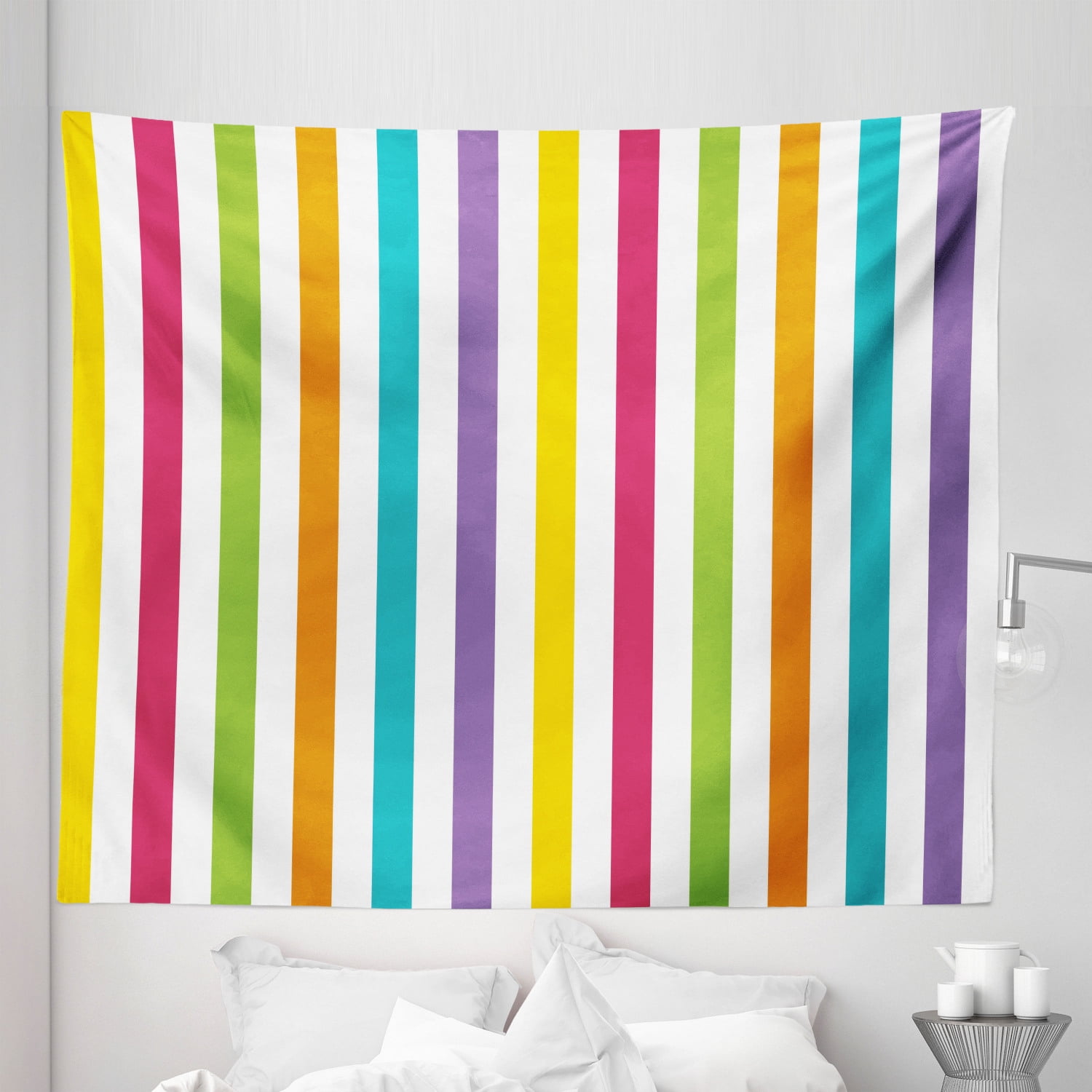 Rainbow Tapestry, Minimalist Line Art with Different Vibrant Colors ...