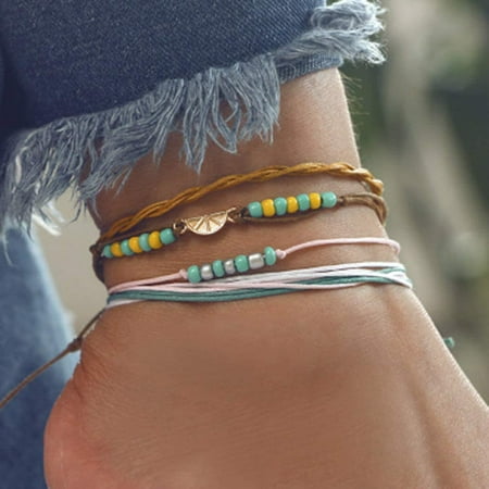 Surrme Boho Layered Anklets Braided String Ankle Chains Beacelets ...