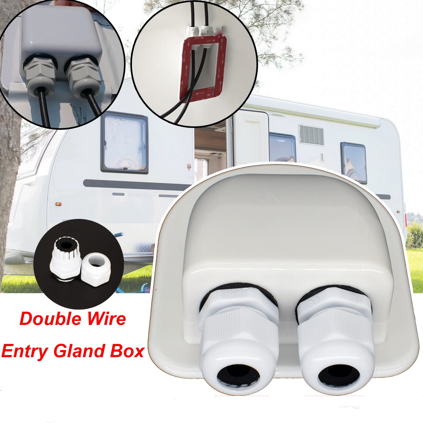 AUTOXBERT ABS Double White Wire Cable Entry Gland Box RV Boat Caravan ...