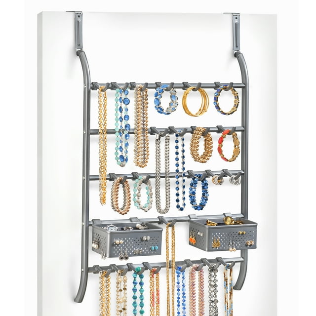 Lynk® Over Door or Wall Mount Jewelry Organizer Rack with Hooks ...