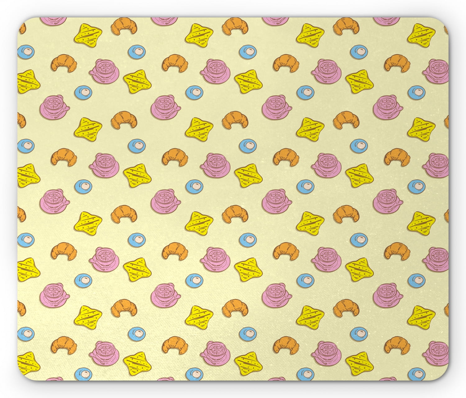 Colorful Mouse Pad, Fried Egg Bread Croissant and Coffee in the Morning ...