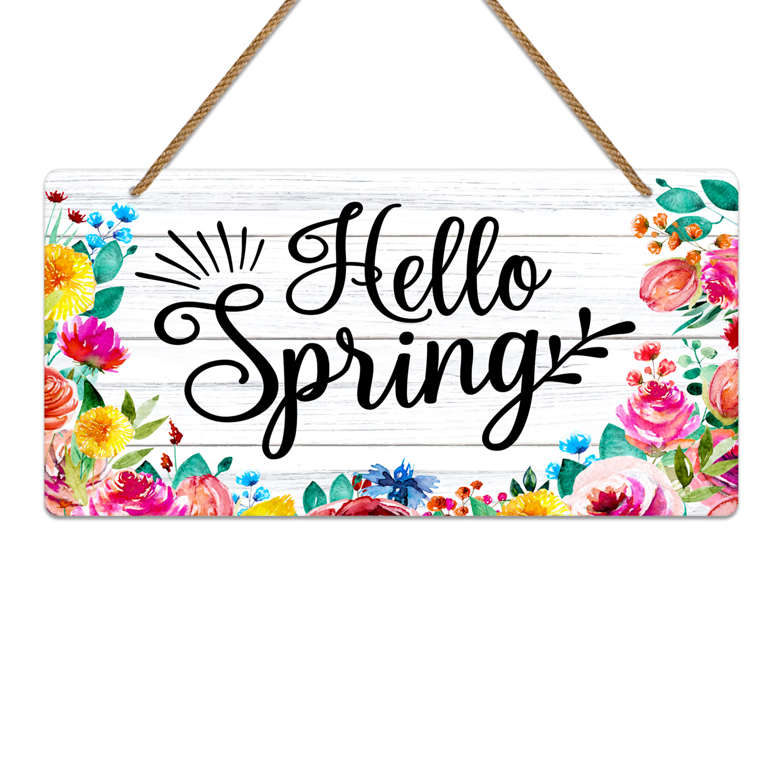 WaaHome Hello Spring Door Sign,6"x12" Colorful Flowers Hanging Sign ...