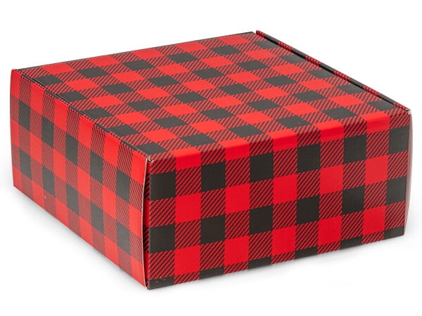 Pack Of 6, 9 X 9 X 4" Christmas Buffalo Plaid Gourmet Auto Lock ...