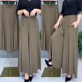 KDFJPTH Women's Solid Casual Pants Elastic Waist Button Detail Wide Leg ...