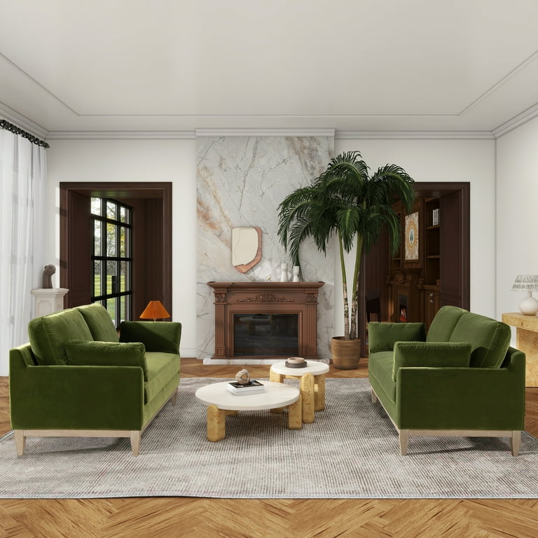 Jennifer Taylor Home Pasadena 75.5 Modern Farmhouse Sofa Olive Green Performance Velvet