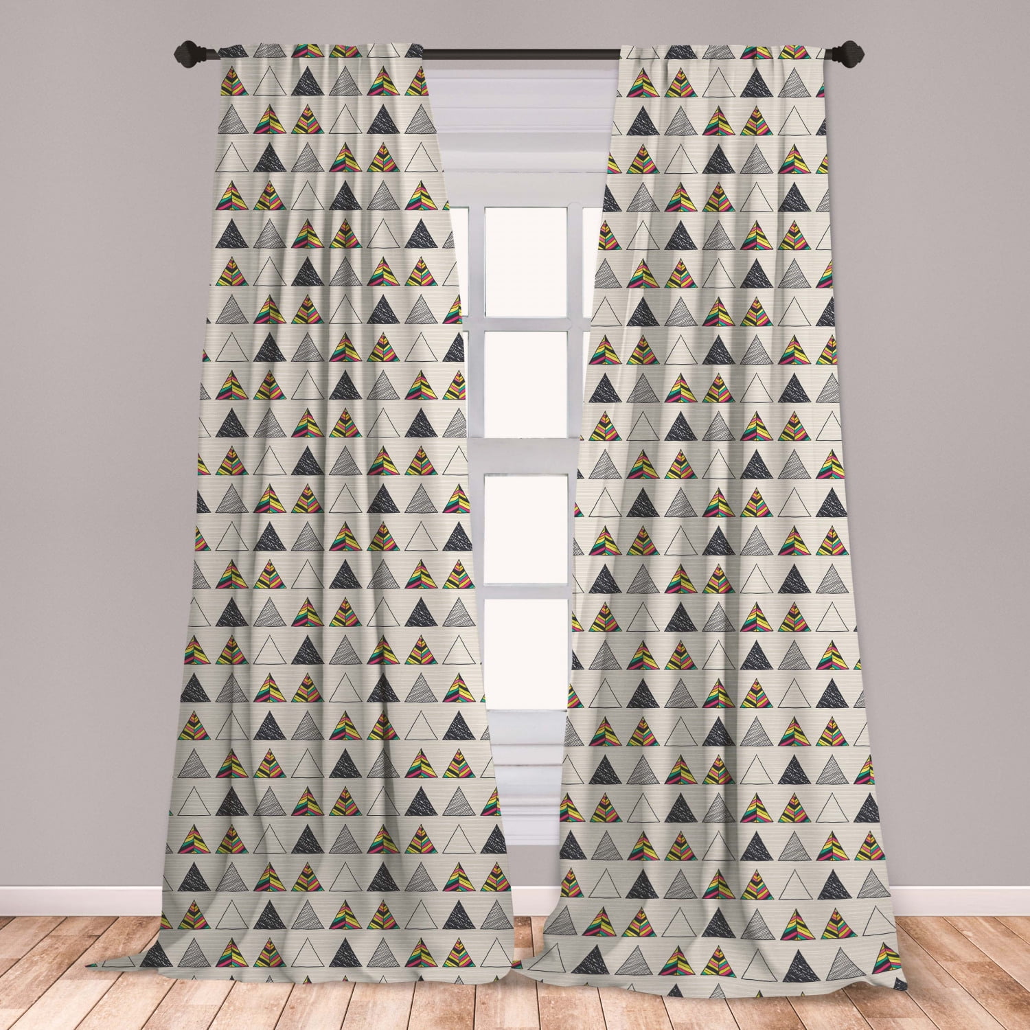 Geometric Curtains 2 Panels Set Abstract Hand Drawn Triangles With