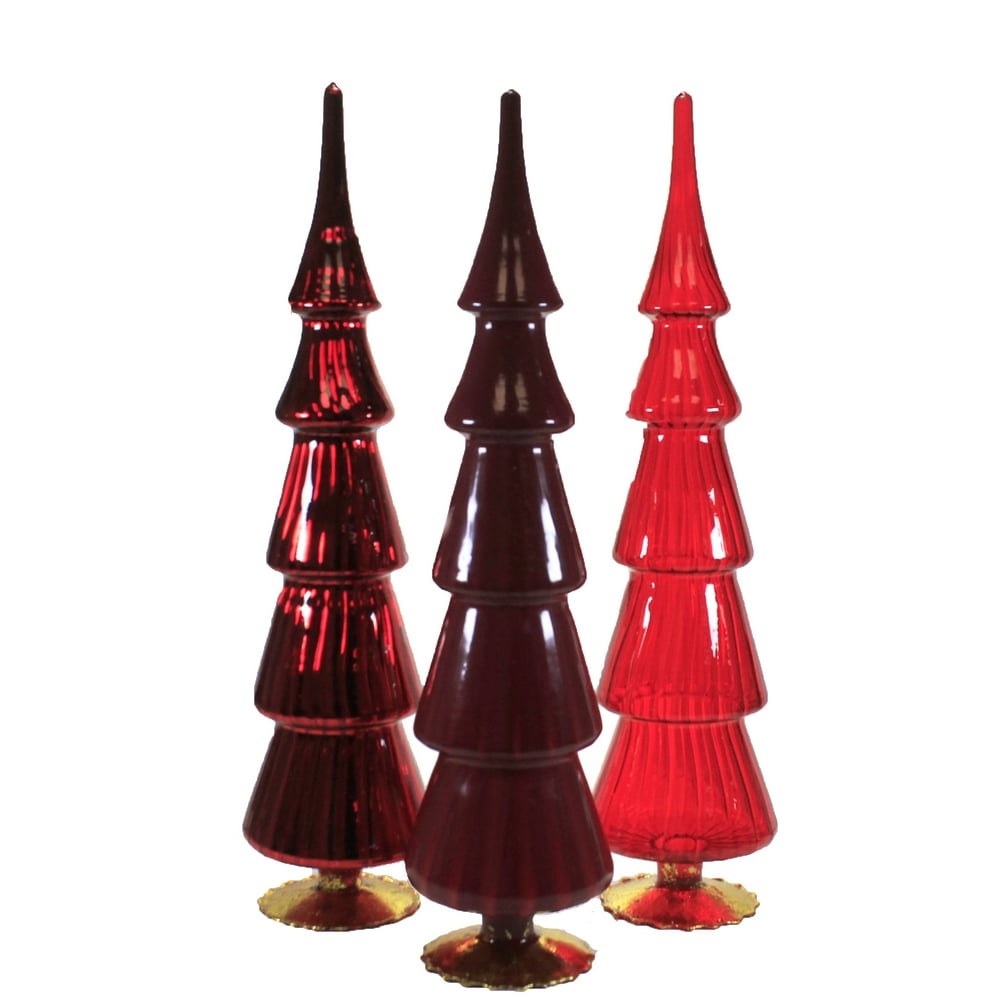 Christmas Shades Of Red Glass Trees Set 3 Decorate Decor Christmas ...