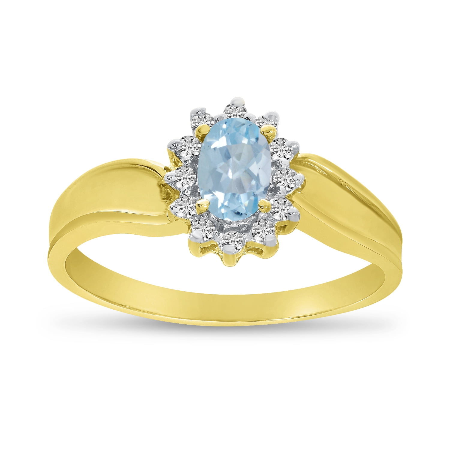 Direct-Jewelry - 10k Yellow Gold Oval Aquamarine And Diamond Ring ...