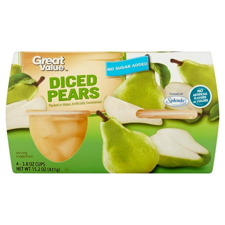 Great Value Diced Pears Fruit Cups, No Sugar Added, 4 Count - Walmart.com