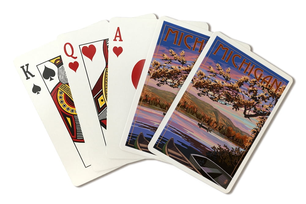 Michigan, Lake Sunset Scene, Lantern Press, Premium Playing Cards, 52 ...