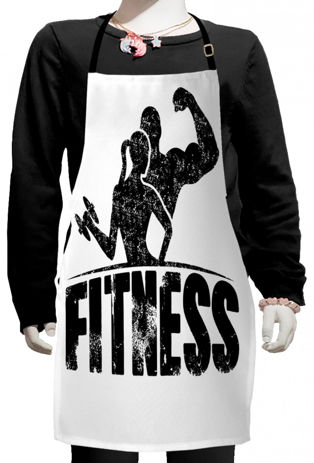 Fitness Kids Apron, Grunge Man and Woman Silhouettes Working out ...