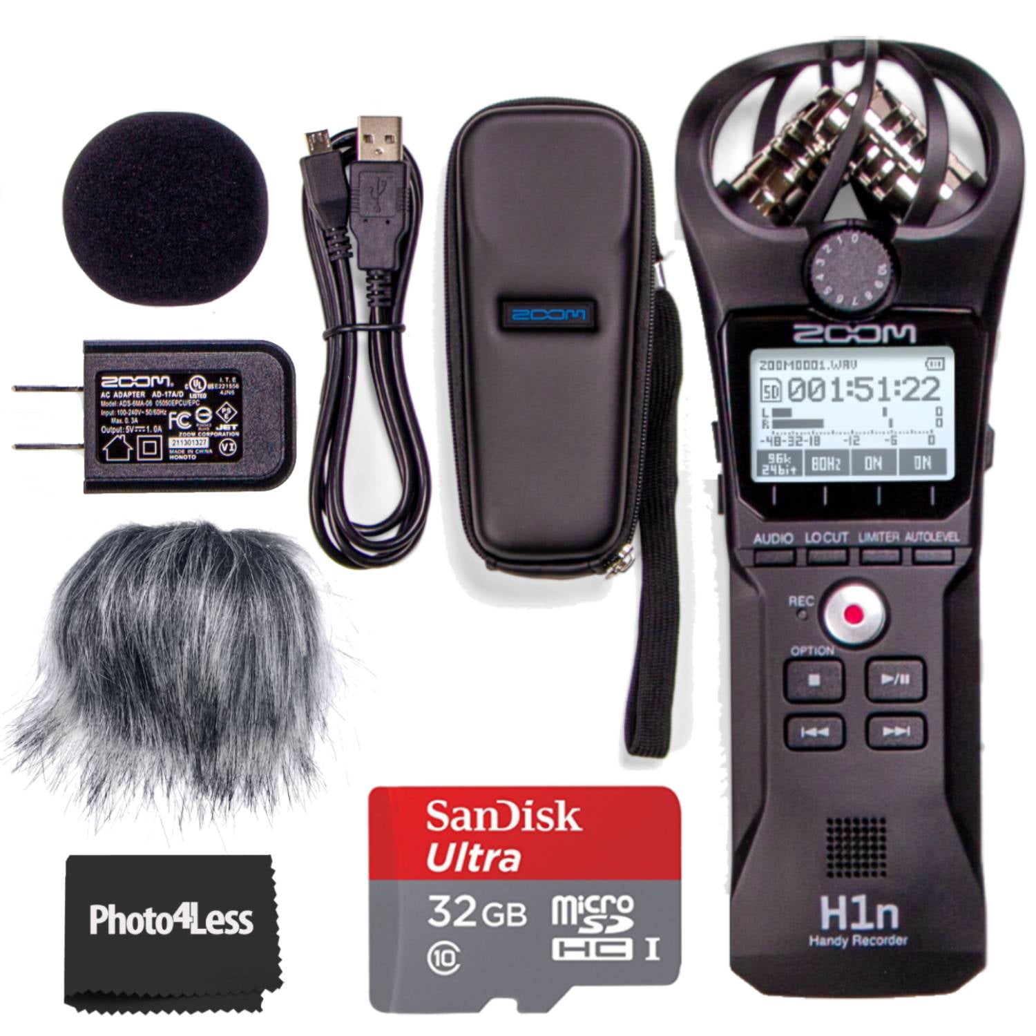 Zoom H1n-VP Portable Digital Recorder Value Pack Black + 32GB microSDHC ...