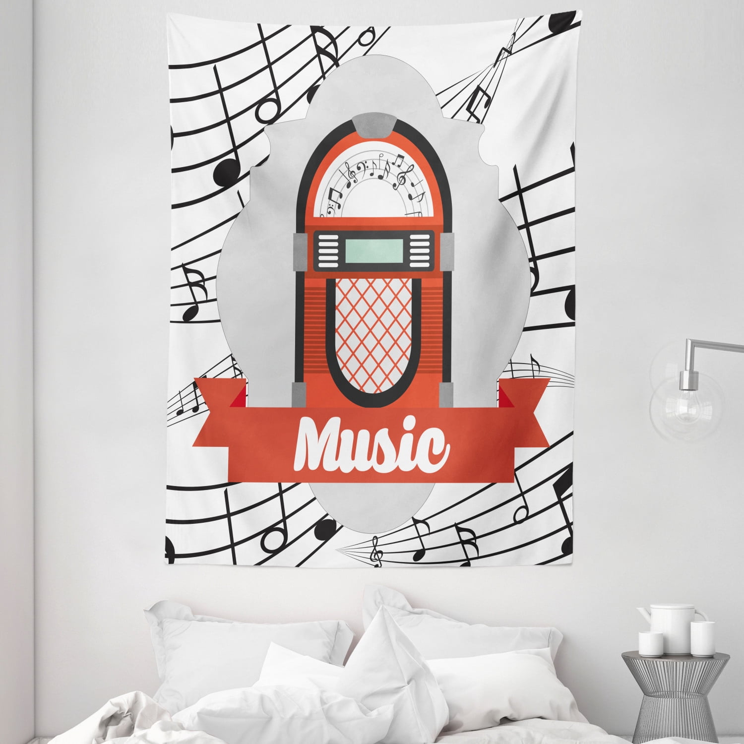 Jukebox Tapestry, Old Vintage Music Radio Box Cartoon Image with Notes ...