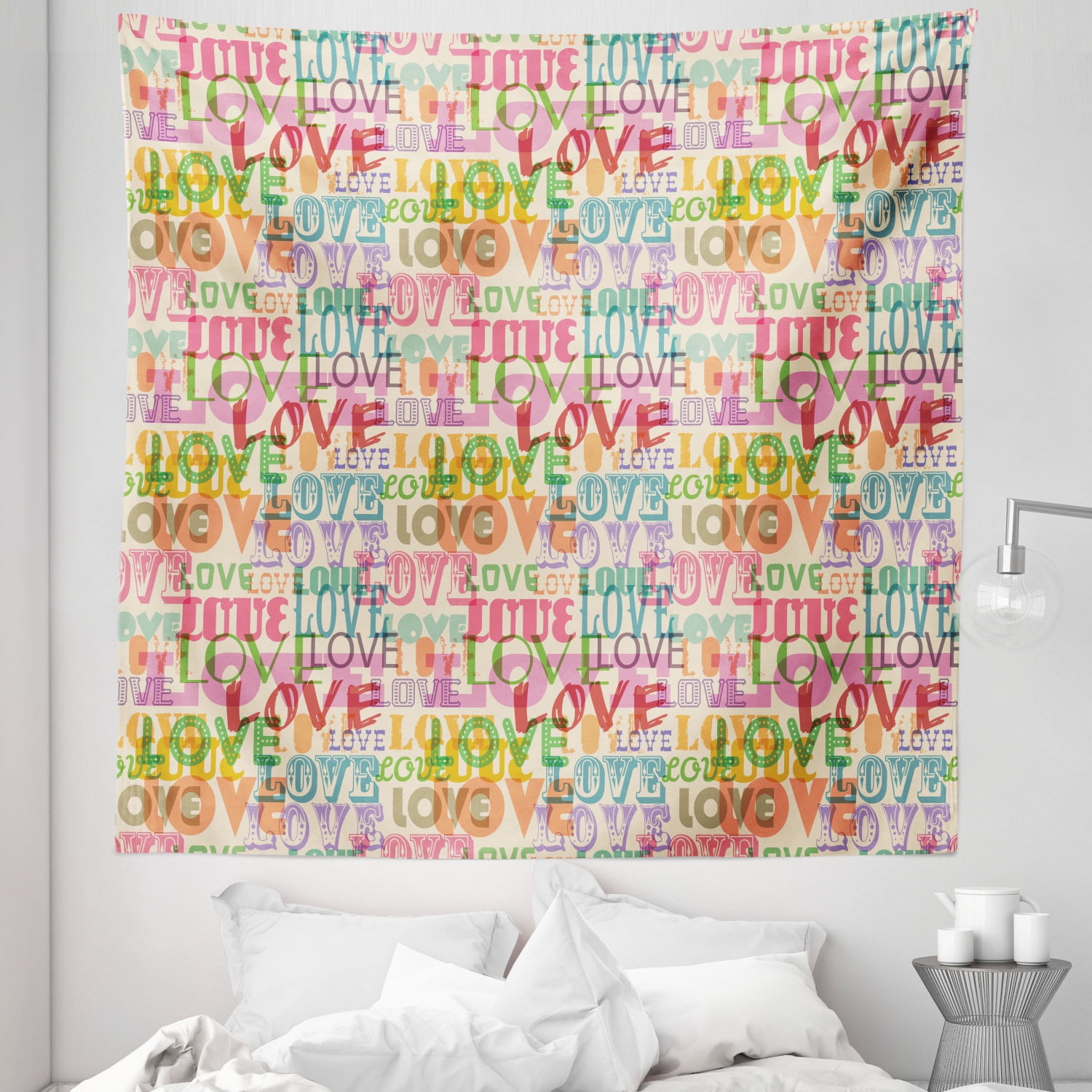 Love Tapestry, Colorful Romance Theme Typography Marriage Engagement ...