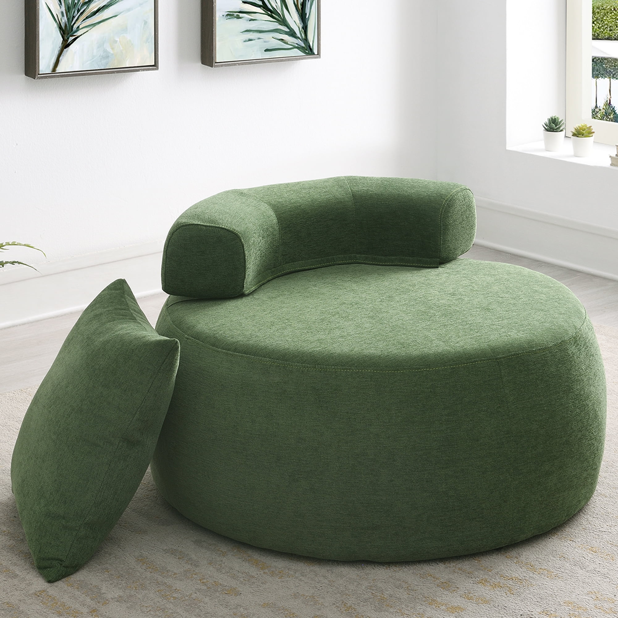 32" Round Lounge Chair with Pillow, Modern Chenille Reading Chair, High ...