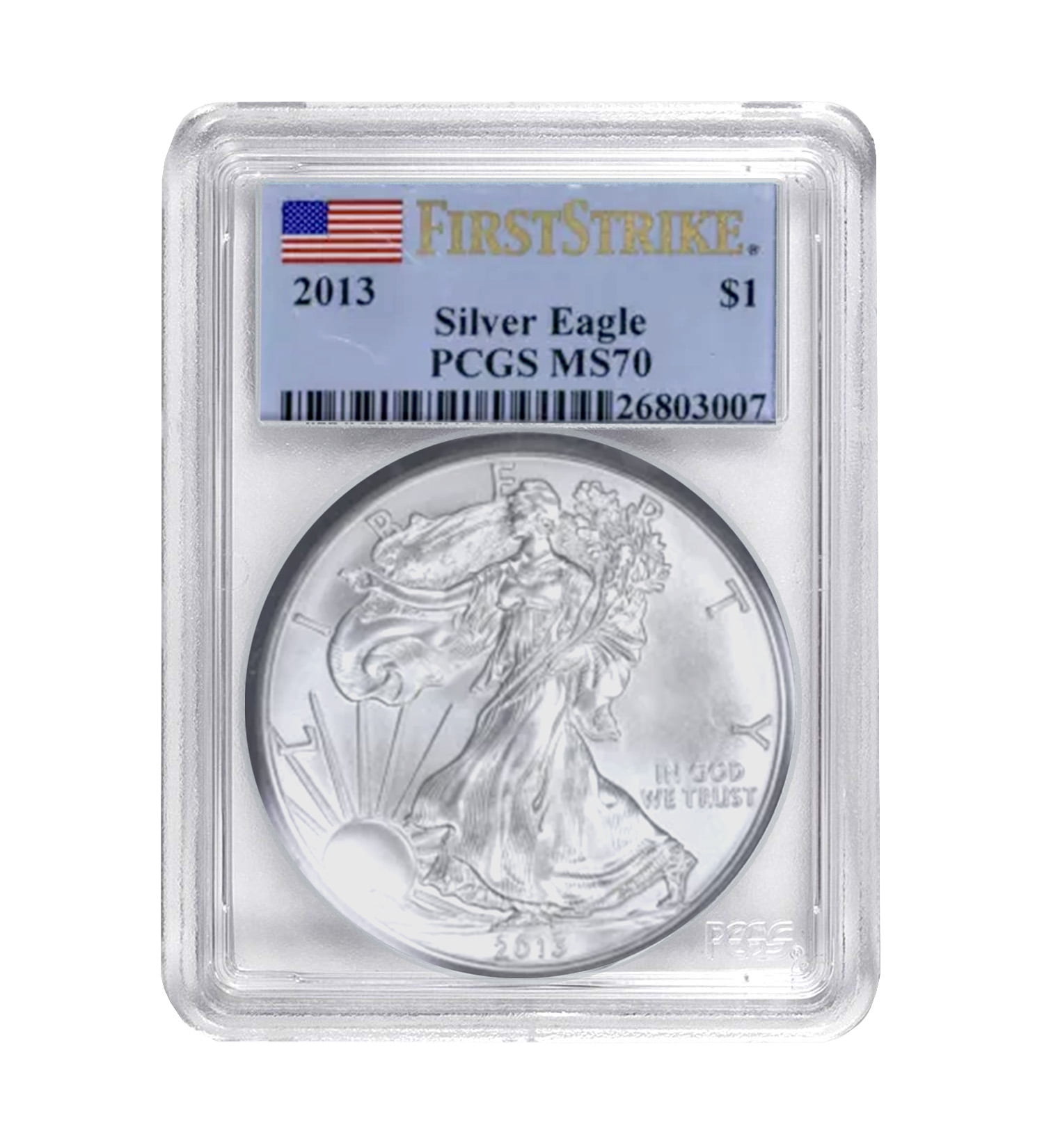 2013 $1 American Silver Eagle Coin MS70 PCGS 1 oz of .999 Fine Silver ...