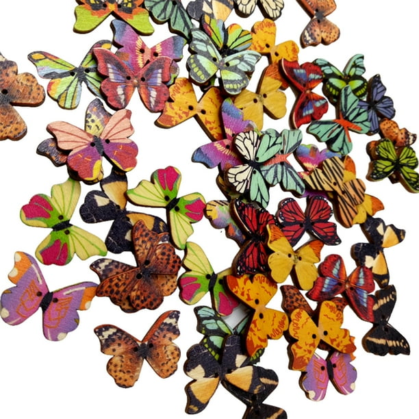 letairis 100 Pieces Wooden Buttons Assorted Colors Butterflies 2 Holes ...