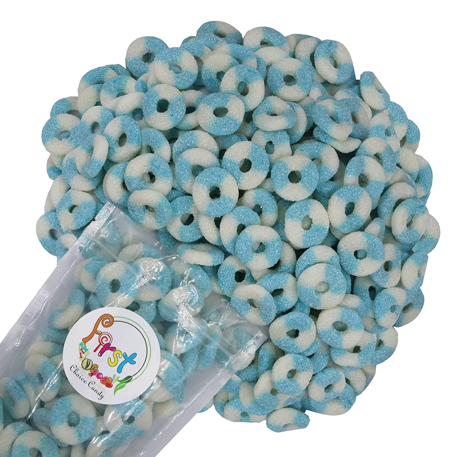 FirstChoiceCandy Sour Gummiroos Mini Gummy Rings (Sour Blue Raspberry ...