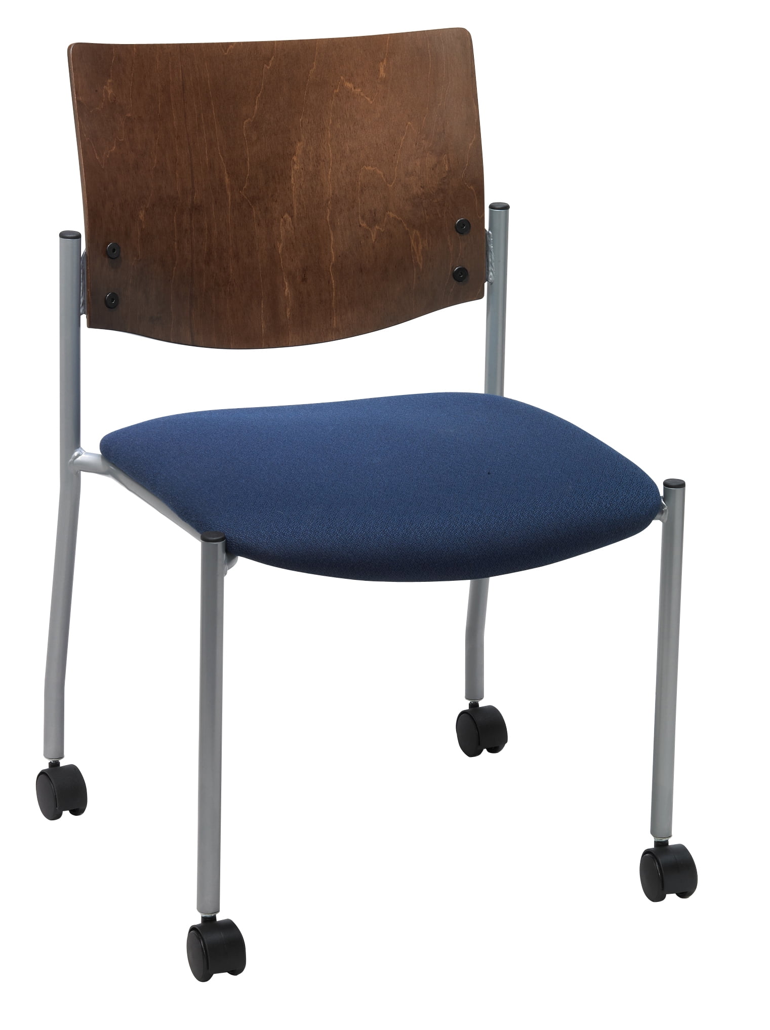 KFI Studios Evolve Stack Chair with Casters, Chocolate Wood Back, Navy ...