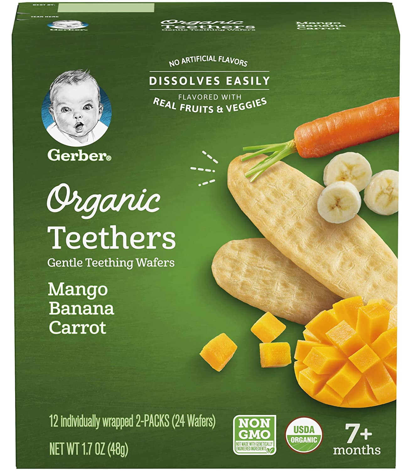 Gerber Organic Teethers Gentle Teething Wafers, Mango Banana Carrot - 1 ...