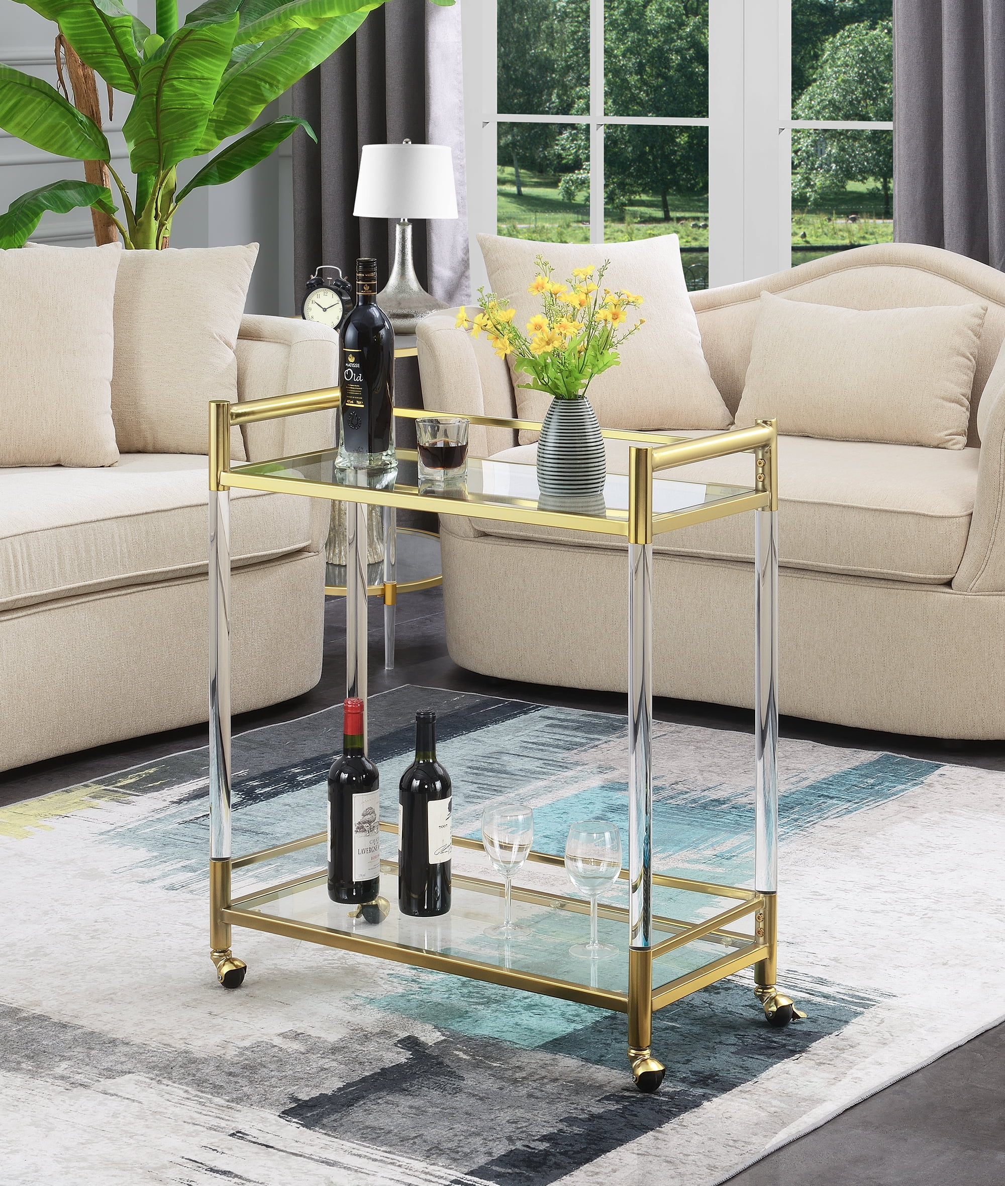 Convenience Concepts Royal Crest 2 Tier Acrylic Glass Bar Cart, Gold ...