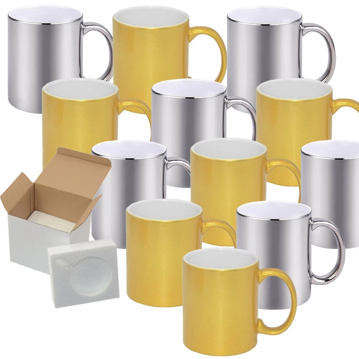 MUGSIE 12 Pack of 11OZ METALLIC SILVER & GOLD inner & Handle ...